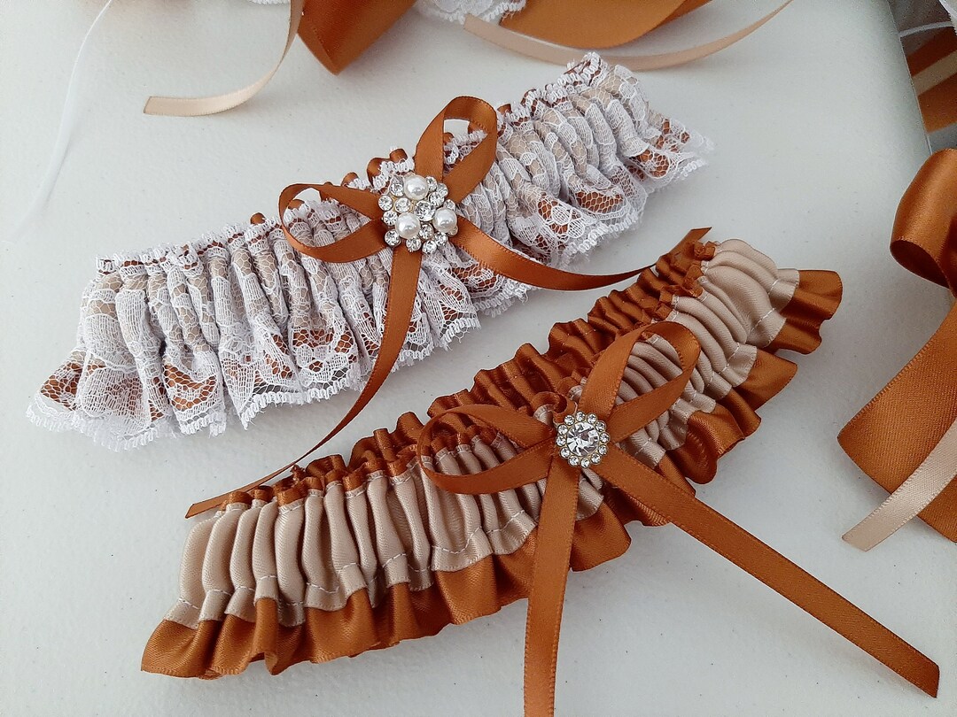 Copper Wedding Garter, Lace Bridal Garter Set, Garter for Bride, Garter ...