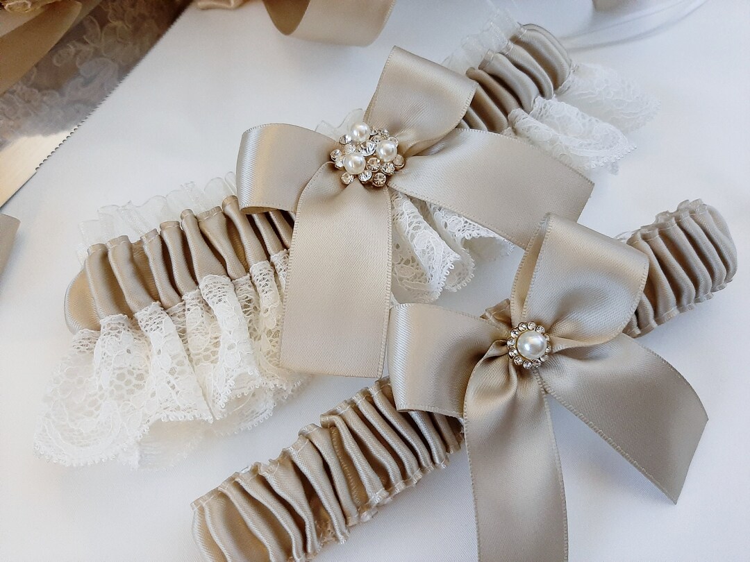 Champagne Wedding Garter for Bride, Bridal Garter Set, Garter Belt, Leg ...