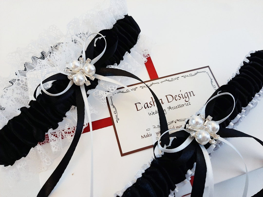 Black Wedding Garter Set, Black and White Wedding Garter, Garter Set ...