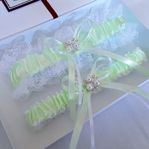Light Green White Wedding Garter Set, Lace Bridal Garter Set, Handmade ...