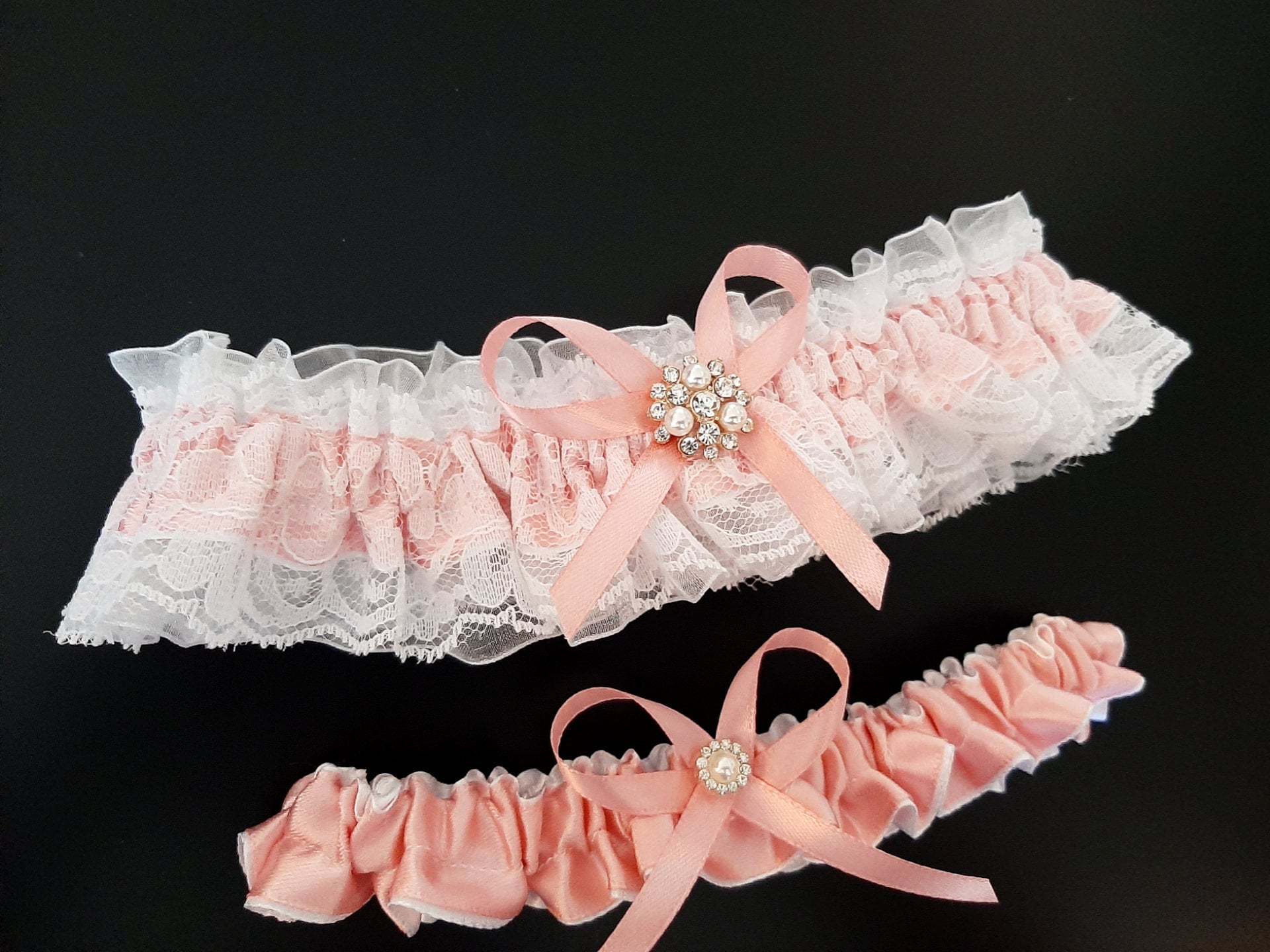 Coral Pink Wedding Garter Set Lace Bridal Garter Set | Etsy