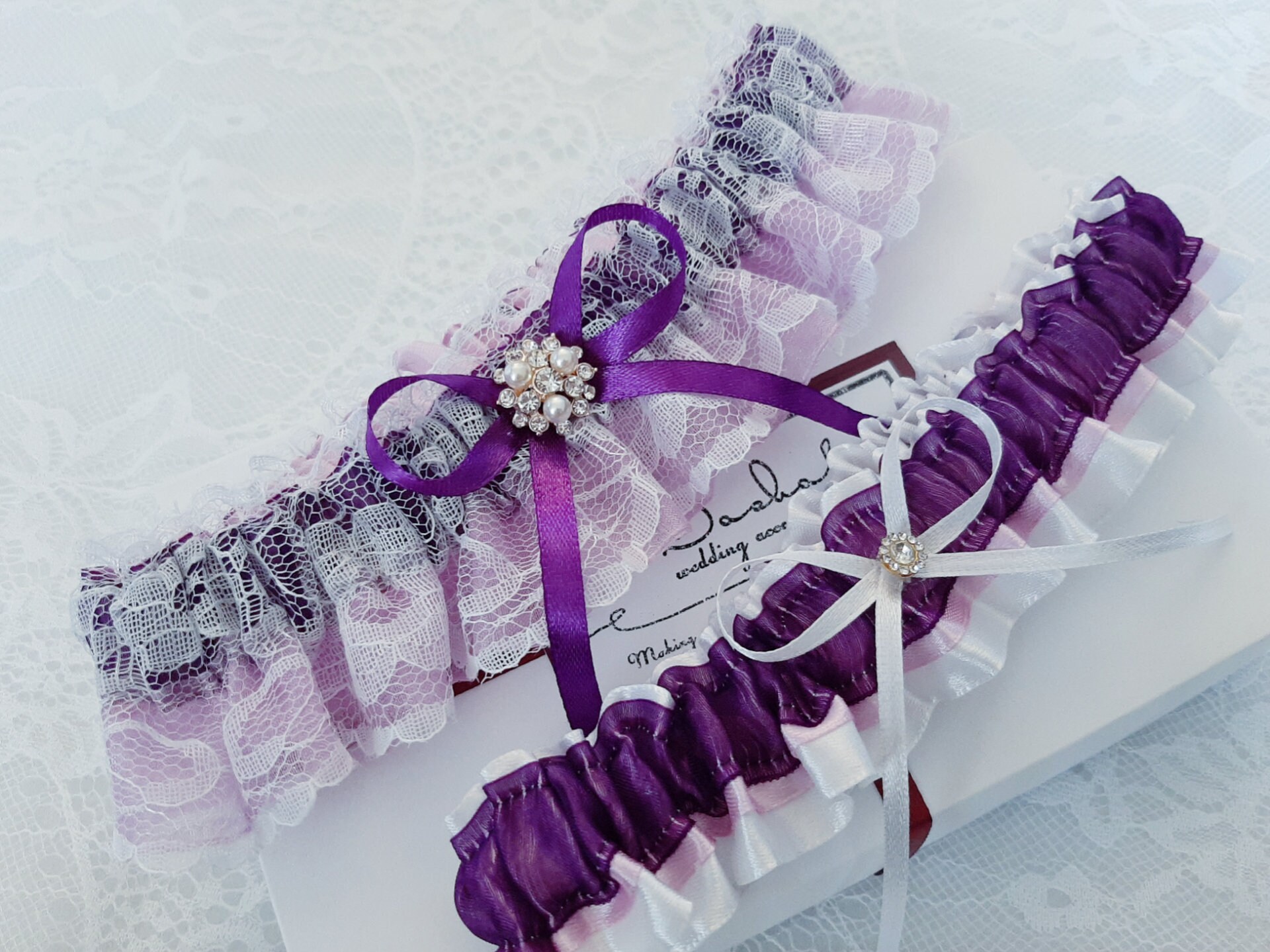 Purple Pink Wedding Garter, Purple Bridal Garter Set, Bridal Garter ...
