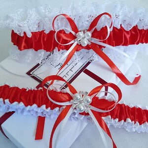 Red Wedding Garter Set, Lace Bridal Garter, Red Garter, Garter for ...