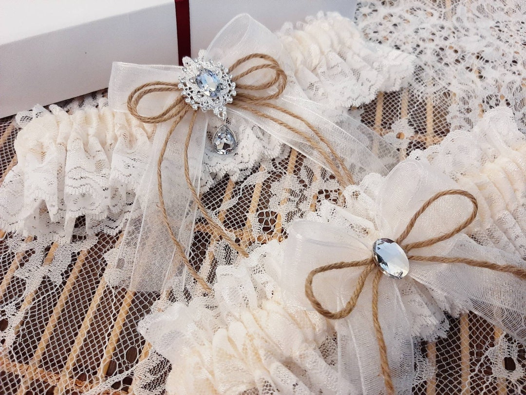 Rustic Wedding Garter, Ivory Bridal Garter, Ivory Wedding Garter, Ivory ...
