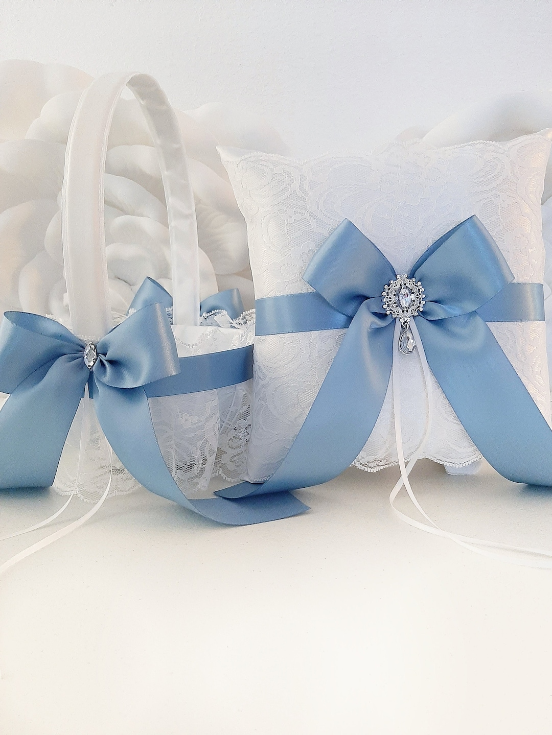 Flower Girl Basket, Dusty Blue Flower Girl Basket, Basket for Flower ...