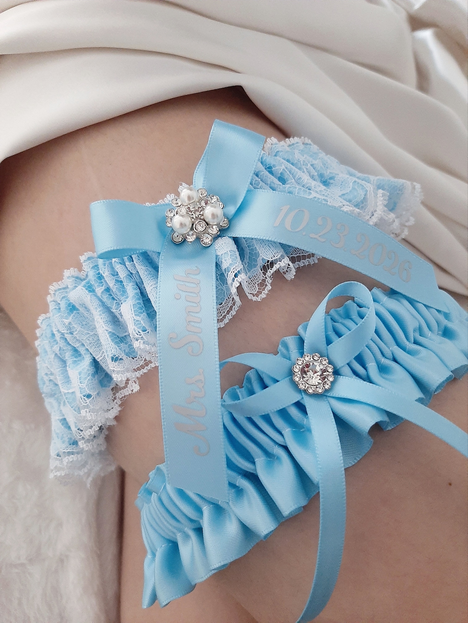 French Blue Wedding Garter for Brides Bridal Garter Set Personalized ...