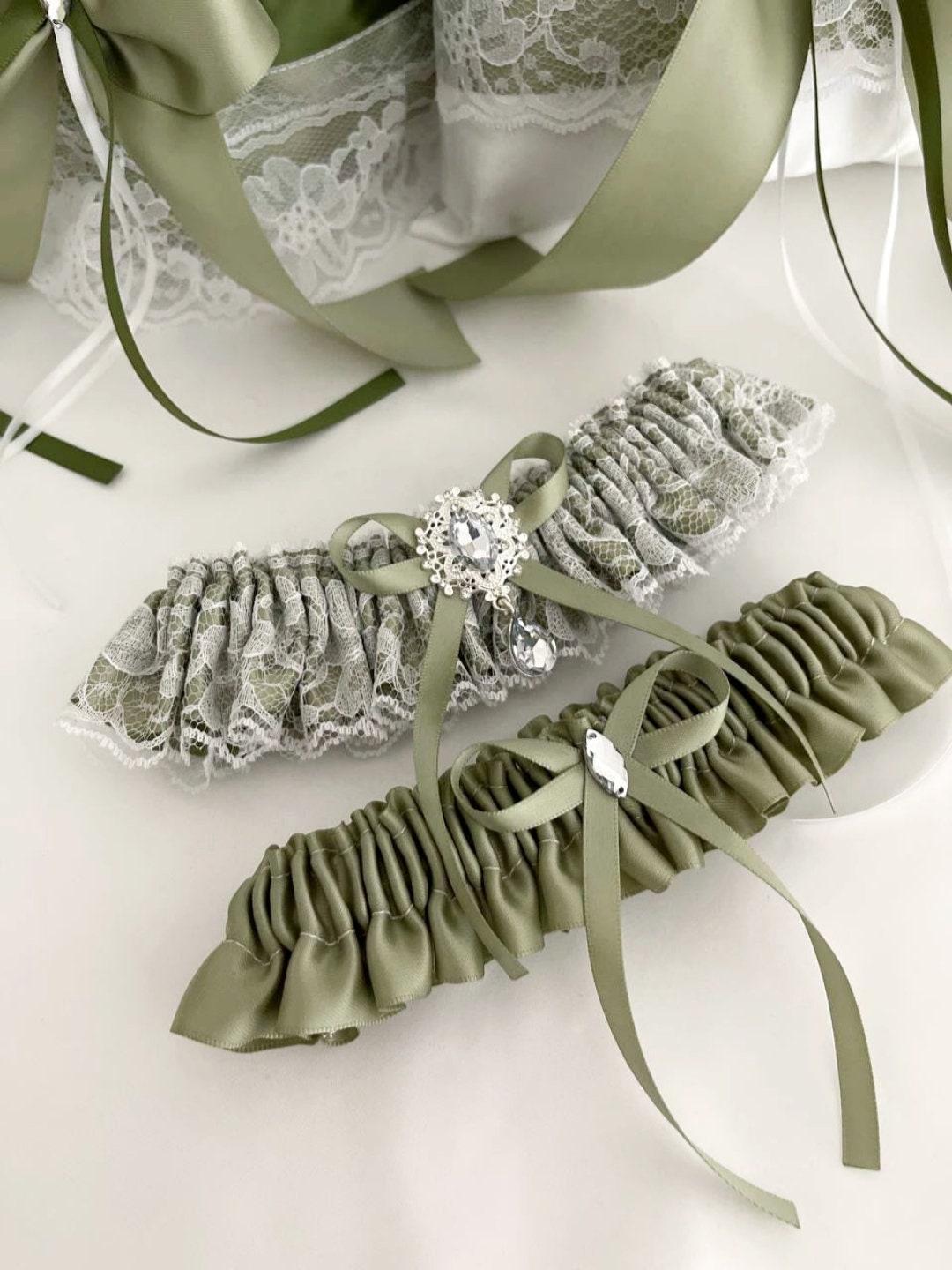 Sage Green Wedding Garter, Bridal Garter, Garter Belt, Garter Set ...