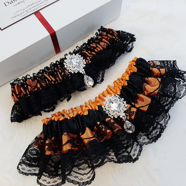 Orange and Black Wedding Garter - Etsy