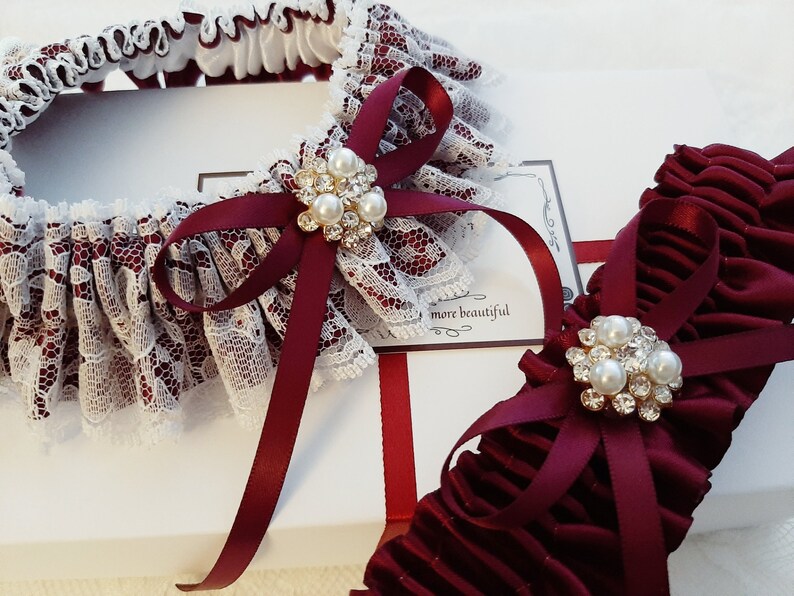 Wine Red Wedding Garter, Lace Bridal Garter Set, Wine Garter Set ...