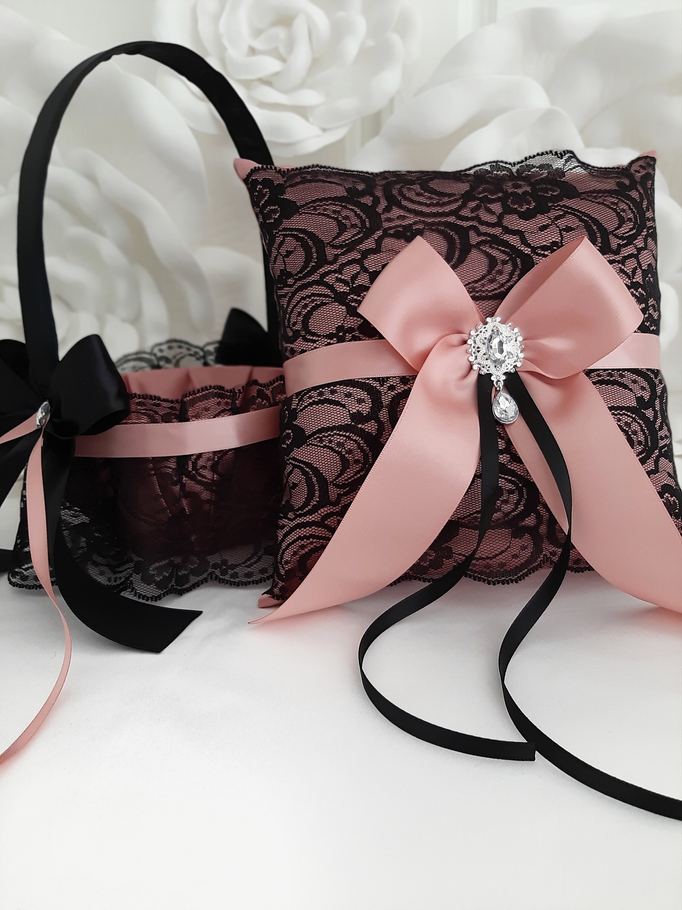 Flower Girl Basket Black Flower Girl Baskets, Black and Dusty Rose ...