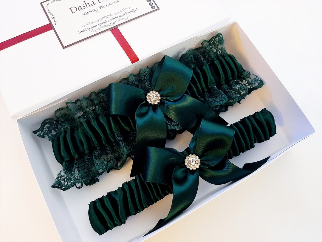 Hunter Green Wedding Garter Set, Hunter Bridal Garter, Garter Belt ...