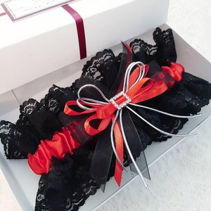 Black and Red Wedding Garter Set, Black Lace Bridal Garter Set, Garter ...