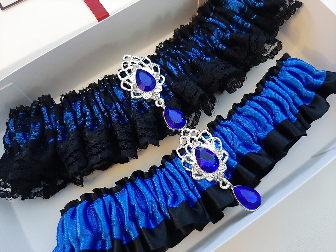 Black and Royal Blue Wedding Garter Set for Bride, Something Blue ...