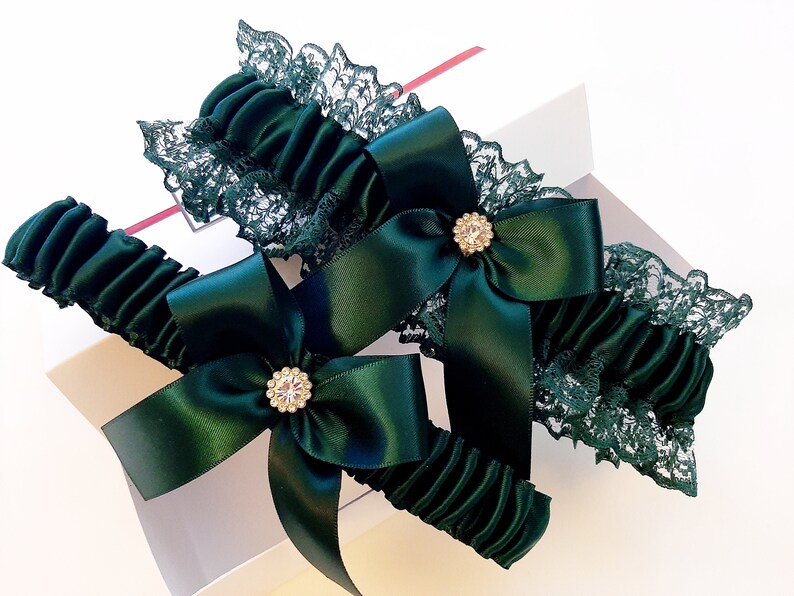 Hunter Green Wedding Garter Set, Hunter Bridal Garter, Garter Belt ...
