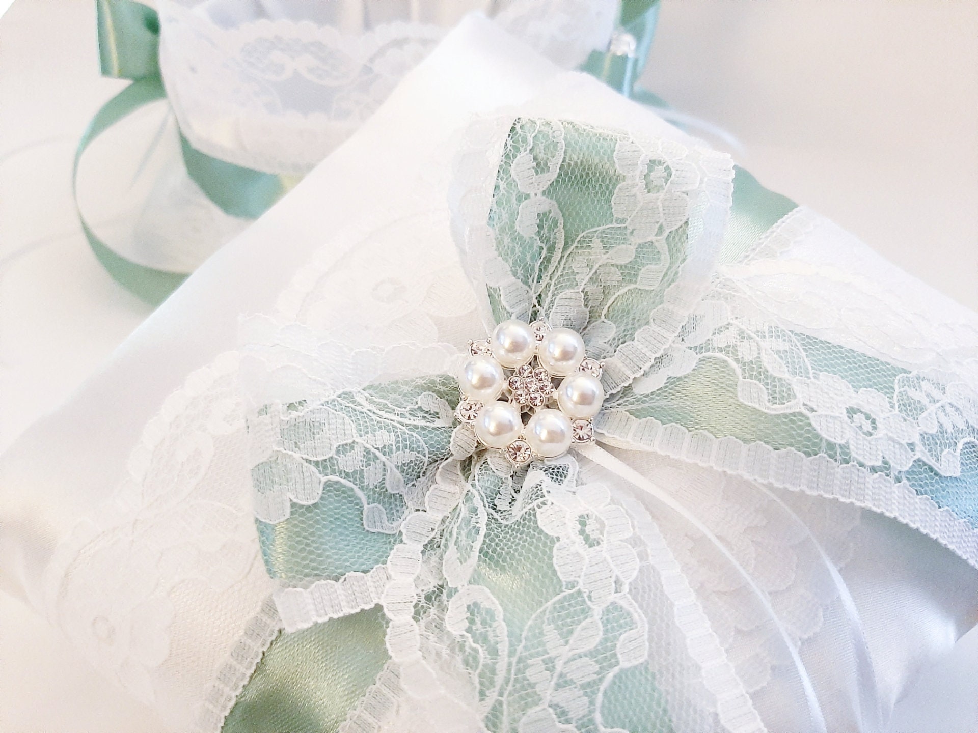 Sage Green Ring Bearer Pillow and Flower Girl Basket Set Sage | Etsy