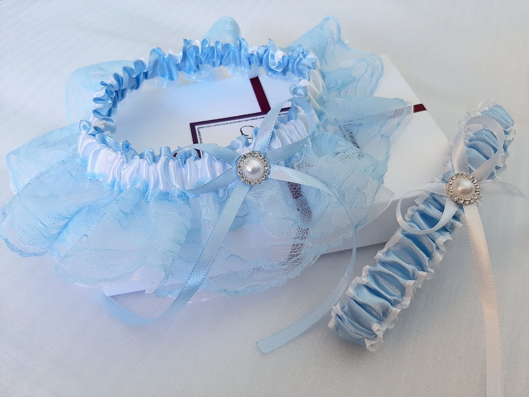 Light Blue Wedding Garter Set, Lace Bridal Garter Set, Handmade ...