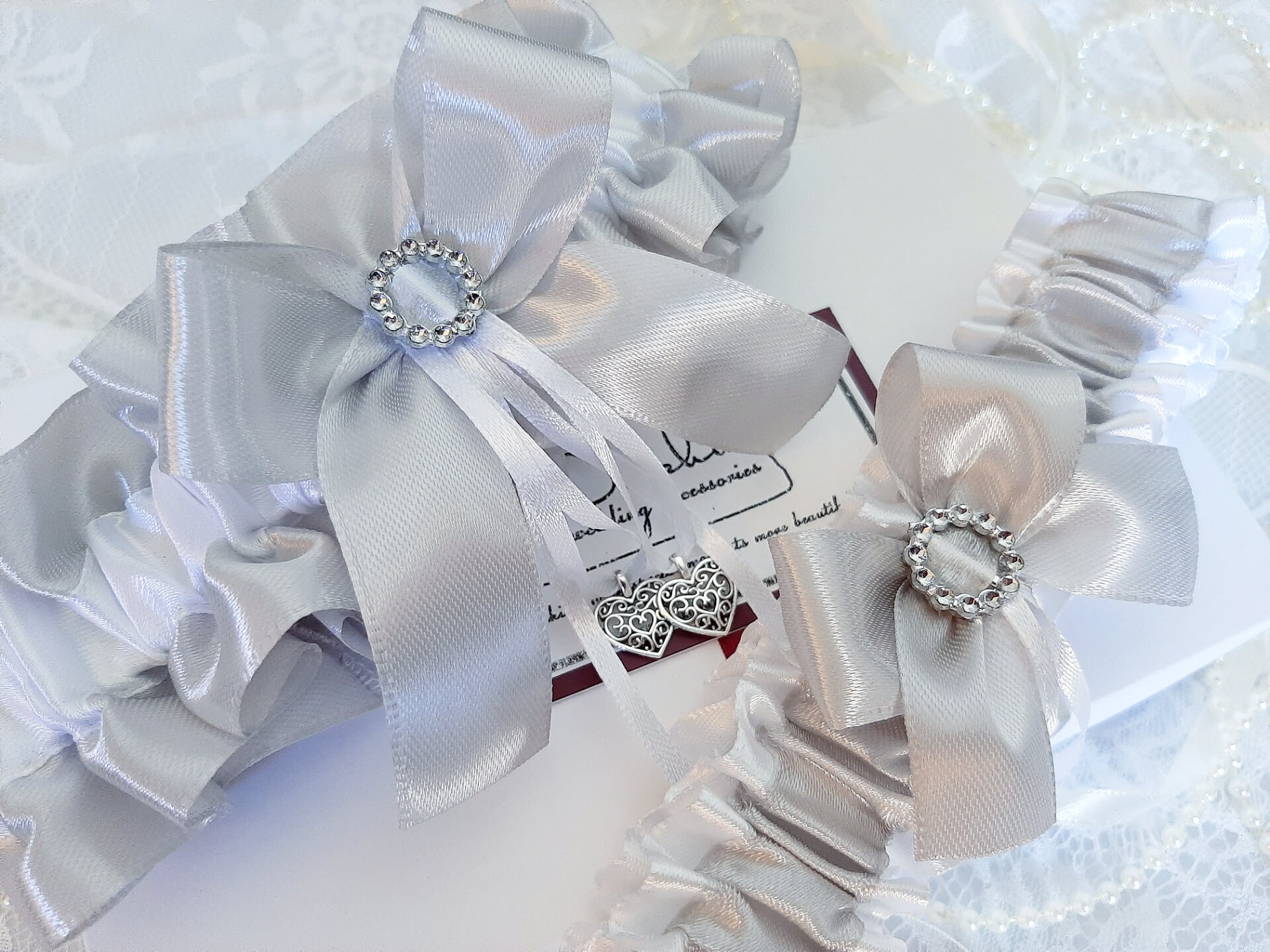 Silver Gray Wedding Garter Set, Bridal Garter Set, Handmade ...