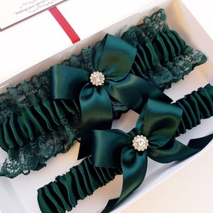Hunter Green Wedding Garter Set, Hunter Bridal Garter, Garter Belt ...