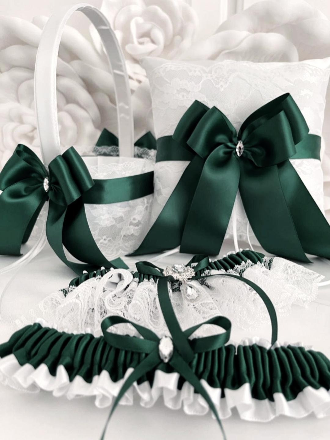 Dark Green Wedding Set, Flower Girl Basket and Ring Bearer Set, Wedding ...