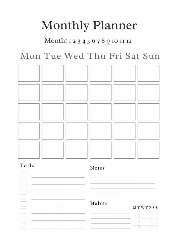 Monthly Planner Printable Editable - Etsy