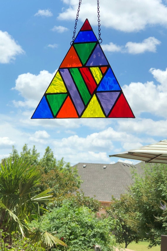 Multi Color Triangle Stained Glass Suncatcher LARGE Abstract - Etsy