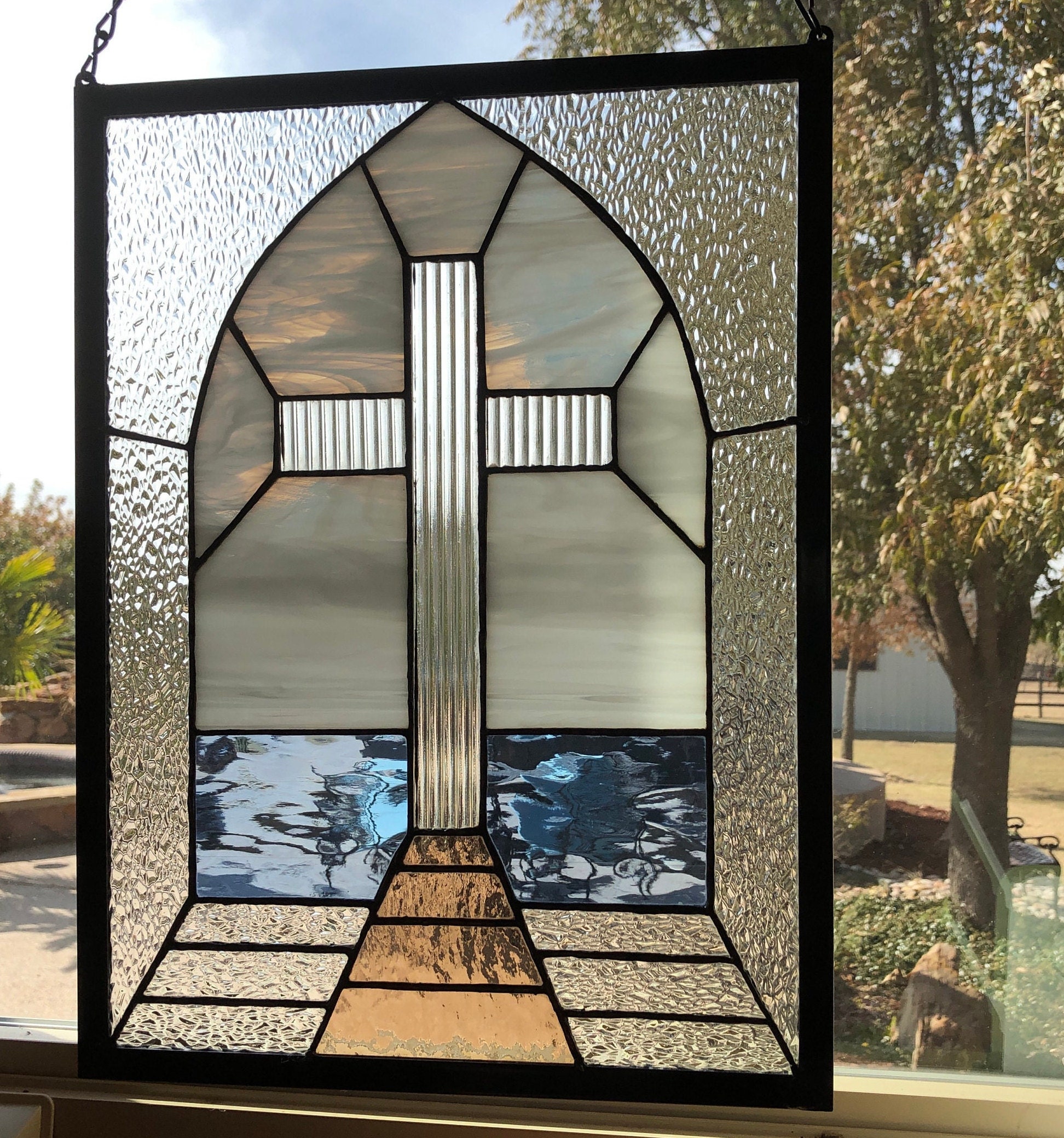 Cross Stained Glass Panel Religious Decor Church Decor | Etsy
