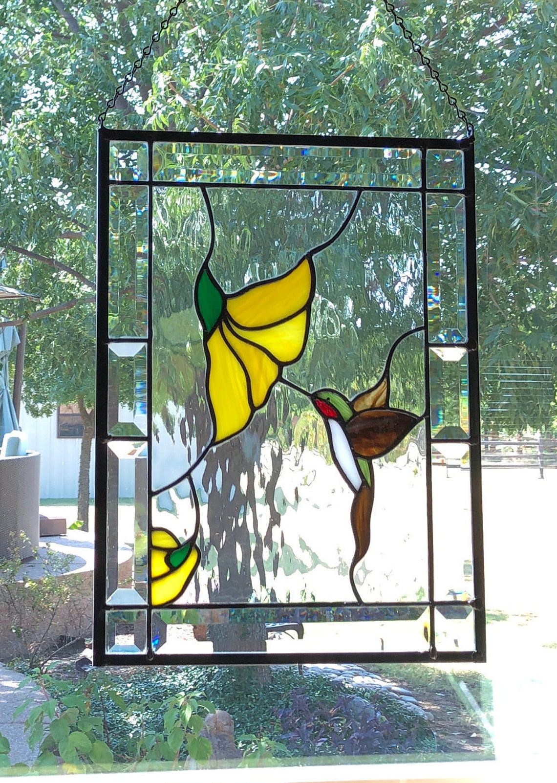 Ruby-throated Hummingbird Stained Glass Panel: Beveled Bird Art - Etsy