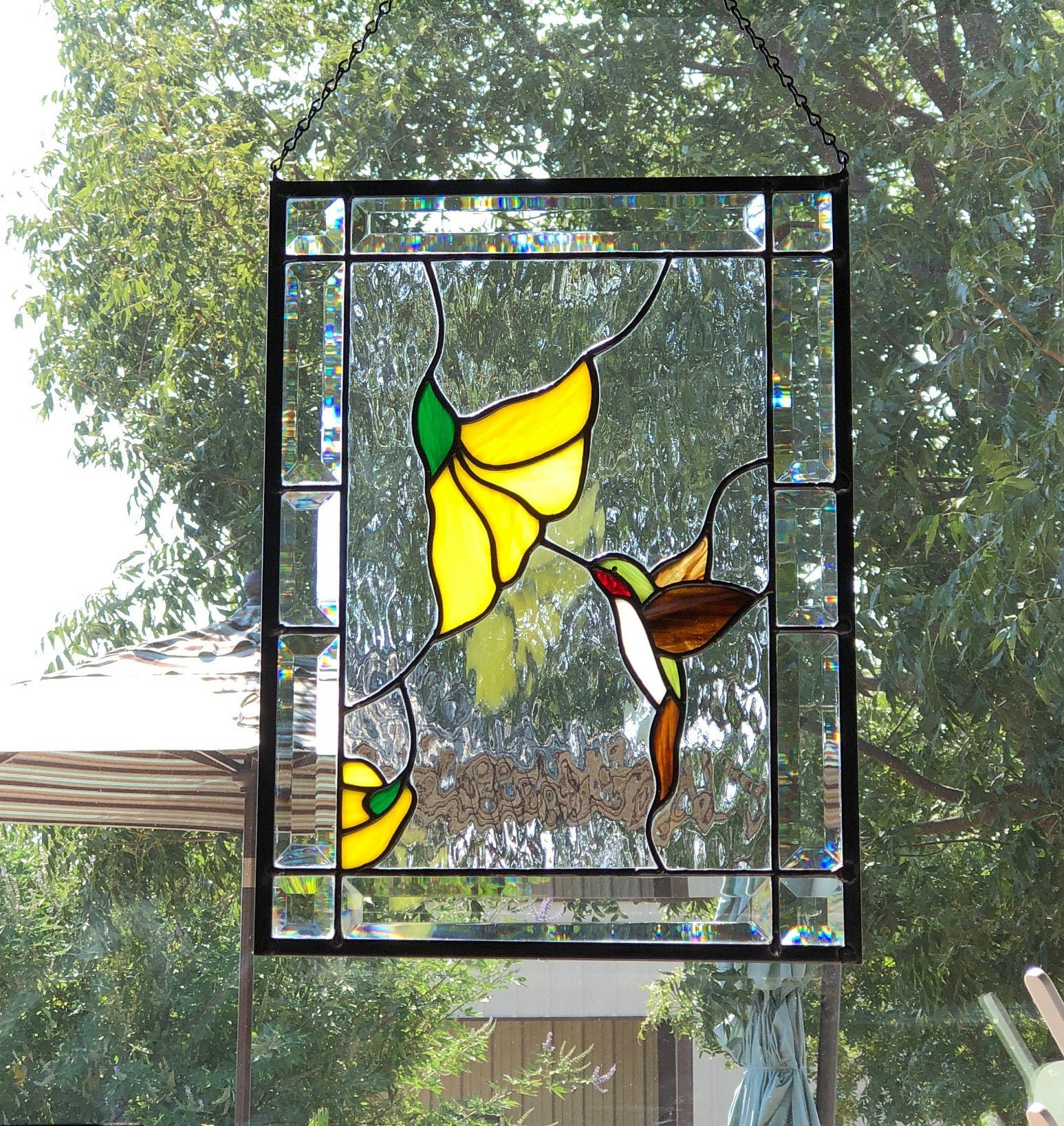 Ruby Throated Hummingbird Stained Glass Panel | Etsy