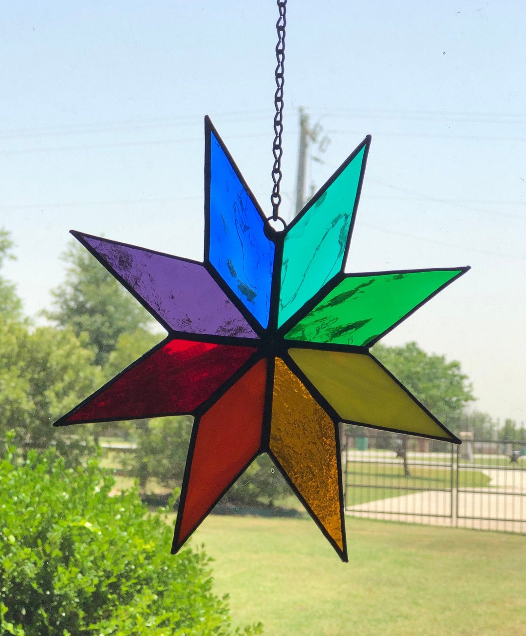 Multi Color Star Stained Glass LARGE Suncatcher, Multi Colored, Window ...