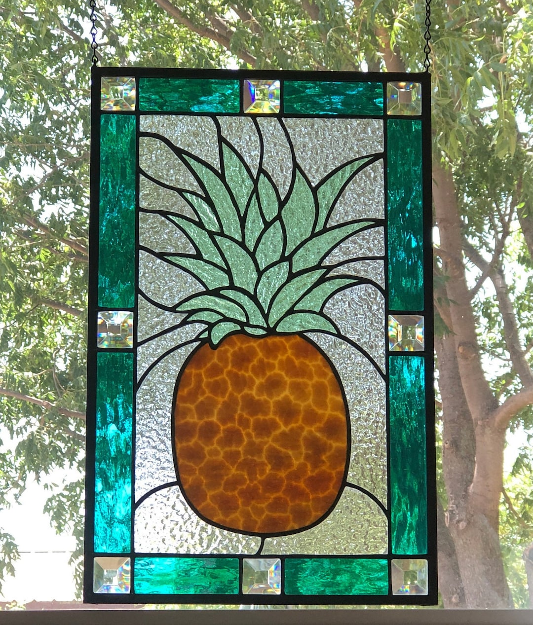 Pineapple Stained Glass Panel, Pineapple Art, Welcome Sign ...