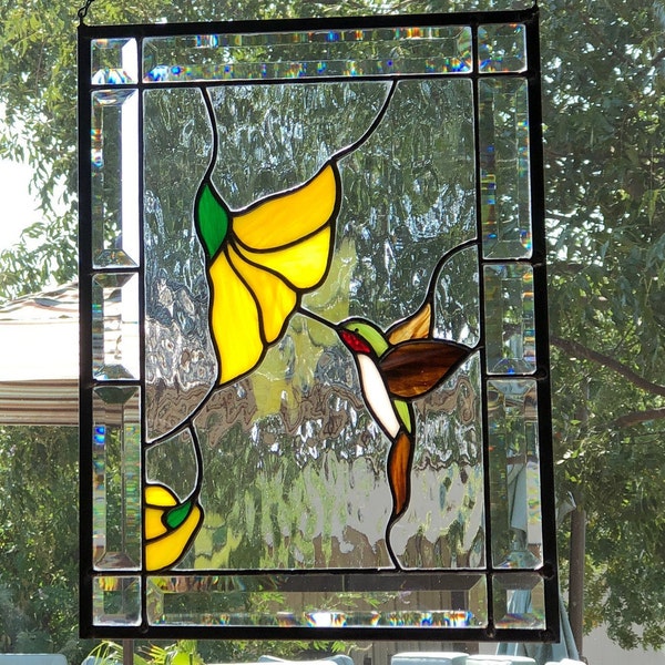 Ruby Throat Hummingbird Stained Glass - Etsy