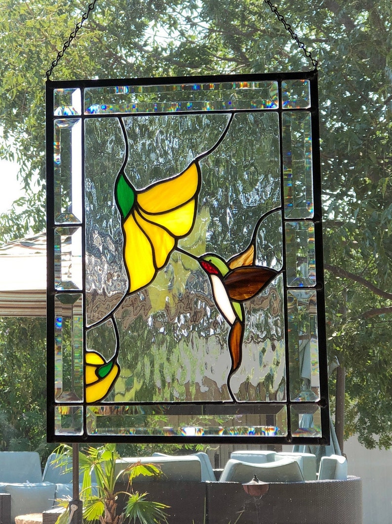 Ruby Throated Hummingbird Stained Glass Panel - Etsy