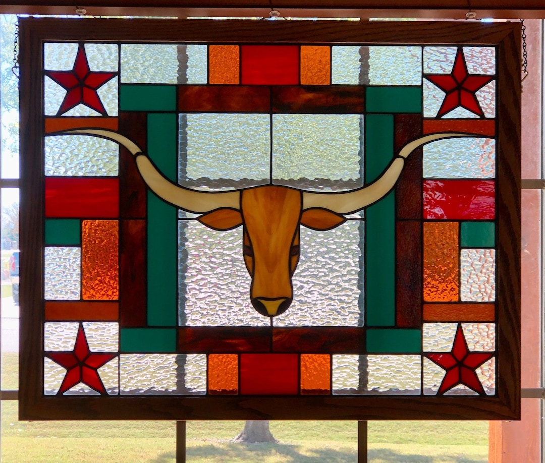 Longhorn Stained Glass Panel, Western Art, Texas Longhorn, Ranch Art - Etsy