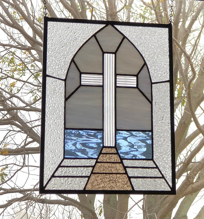 Cross Stained Glass Panel, Religious Decor, Cross Art, Church Decor ...