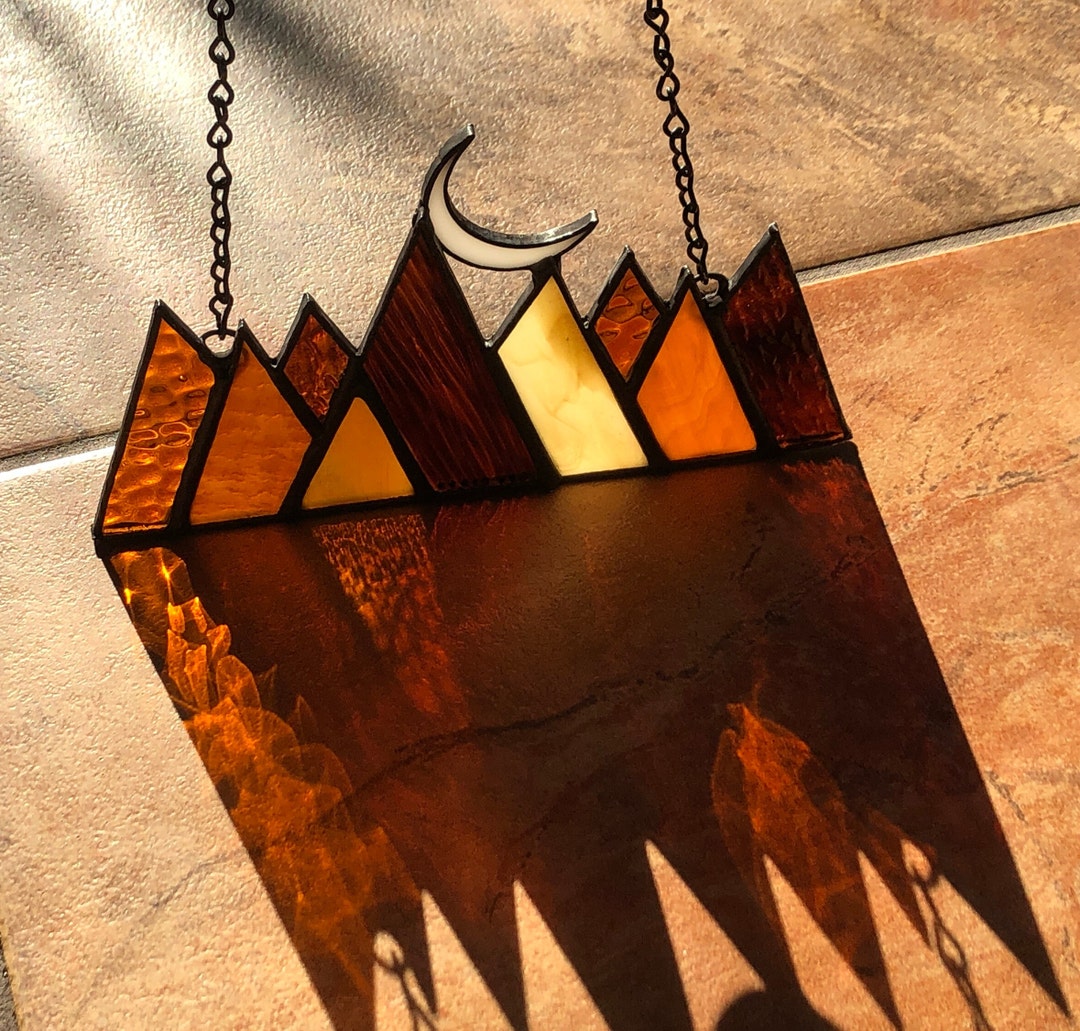 Desert Mountains Stained Glass Suncatcher, Mountains & Moon, Southwest ...