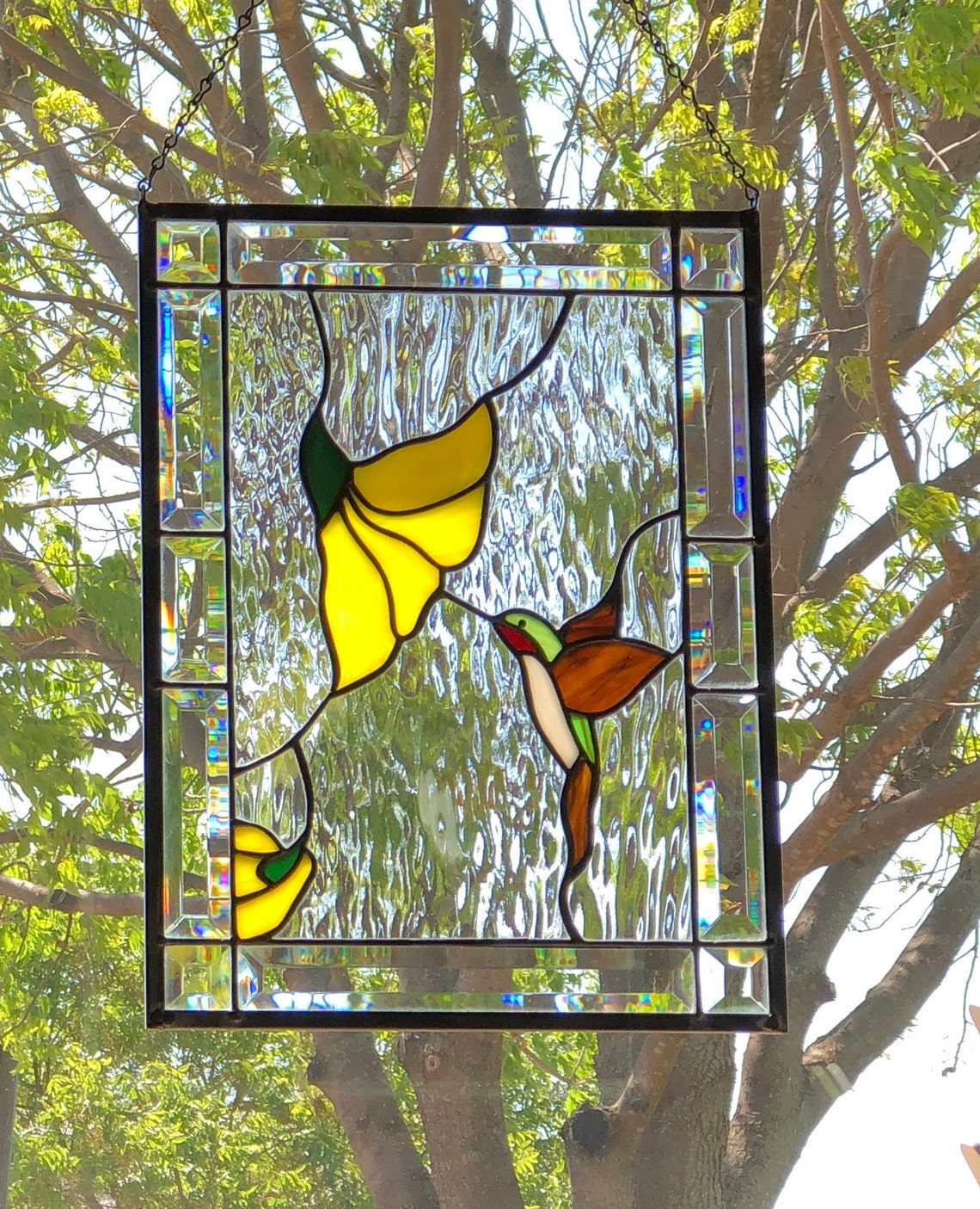 Ruby-throated Hummingbird Stained Glass Panel: Beveled Bird Art - Etsy