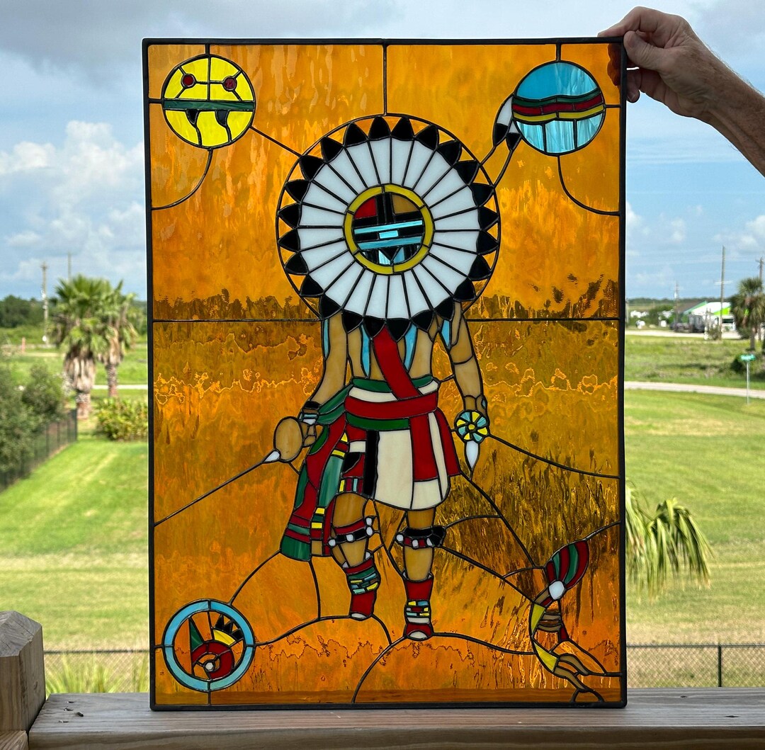 VINTAGE Sun Kachina Stained Glass, Hopi Tawa Kachina, Native American ...