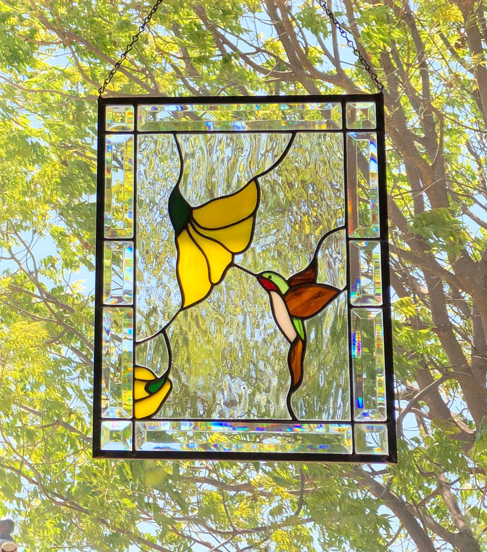 Ruby-throated Hummingbird Stained Glass Panel: Beveled Bird Art - Etsy