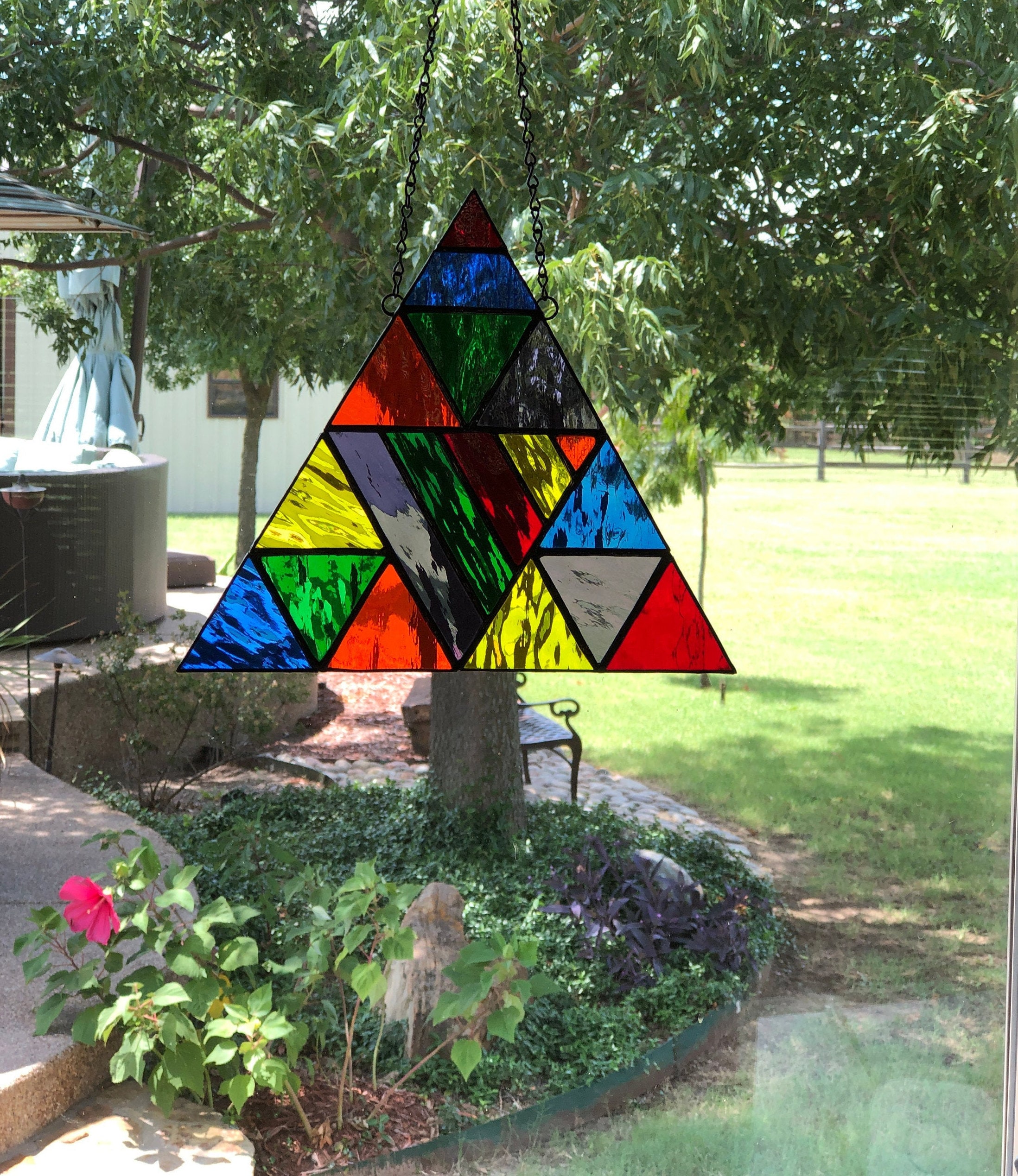 Multi Color Triangle Stained Glass Suncatcher LARGE Abstract - Etsy