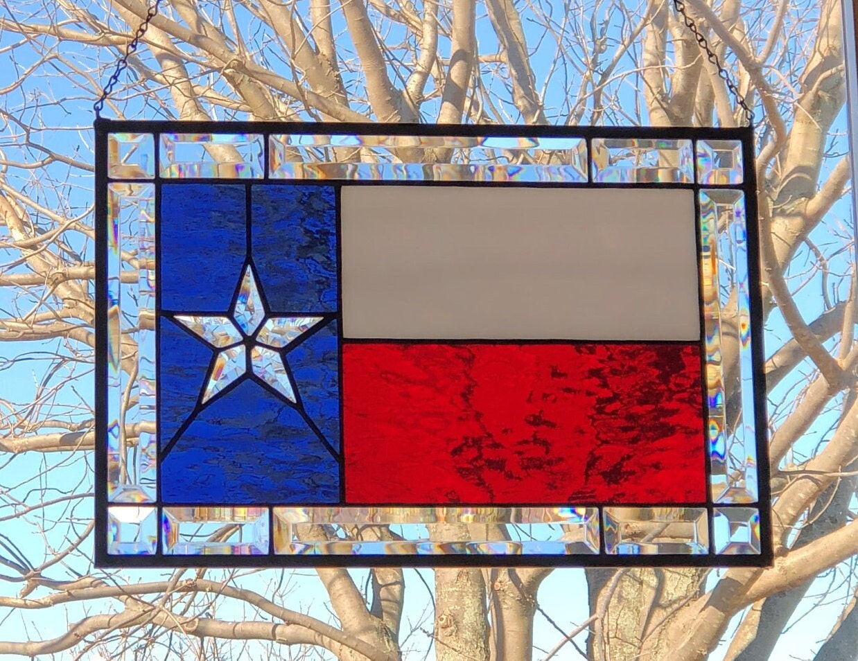 Beveled Texas Flag Stained Glass Panel, Lone Star State Decor - Etsy