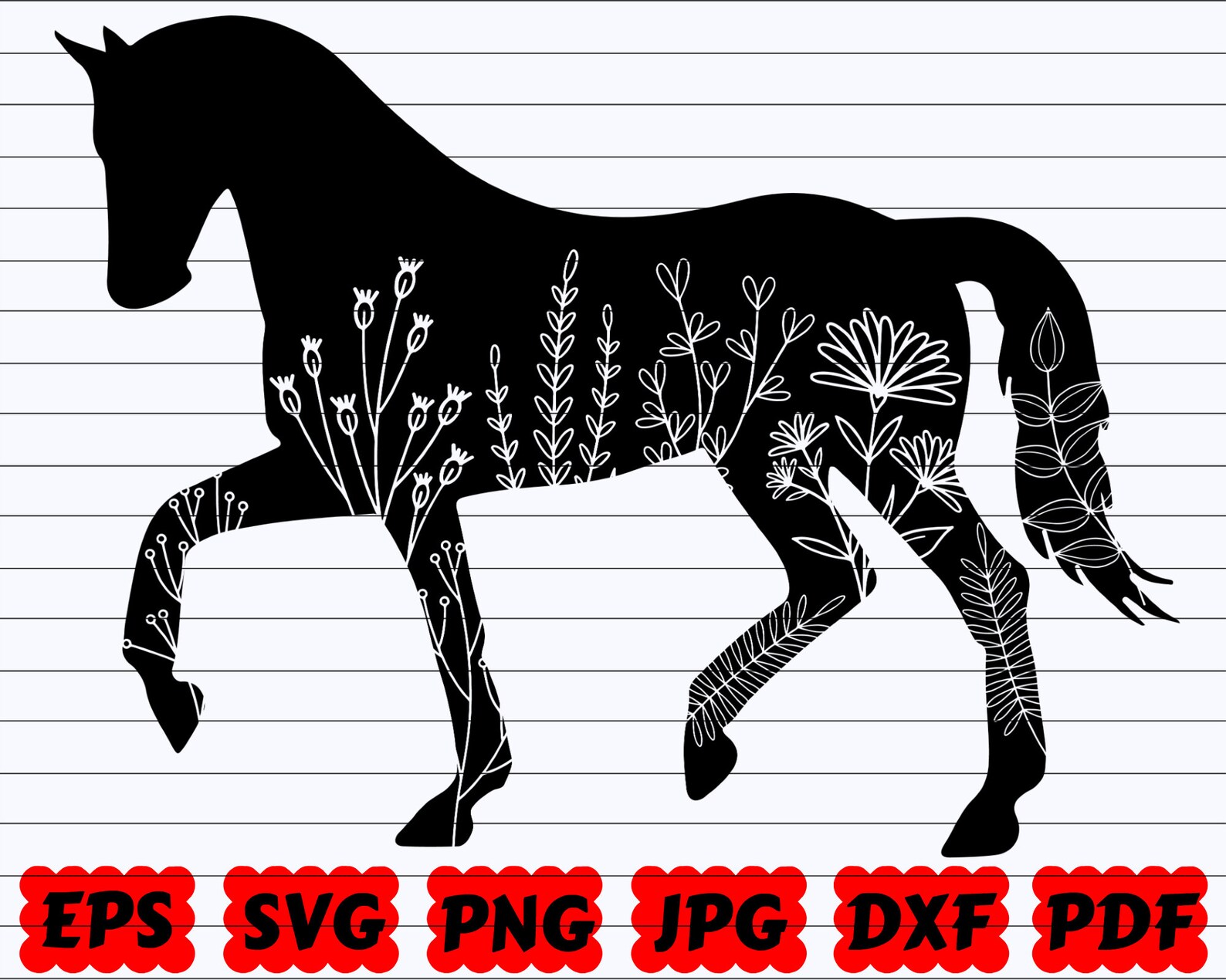 Floral Horse SVG Horse Flowers SVG Horse With Flowers SVG - Etsy