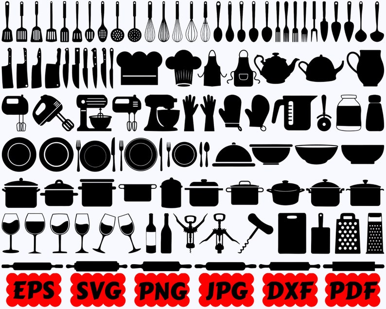 Kitchen Utensils SVG Kitchen Tools SVG Cooking Utensils - Etsy