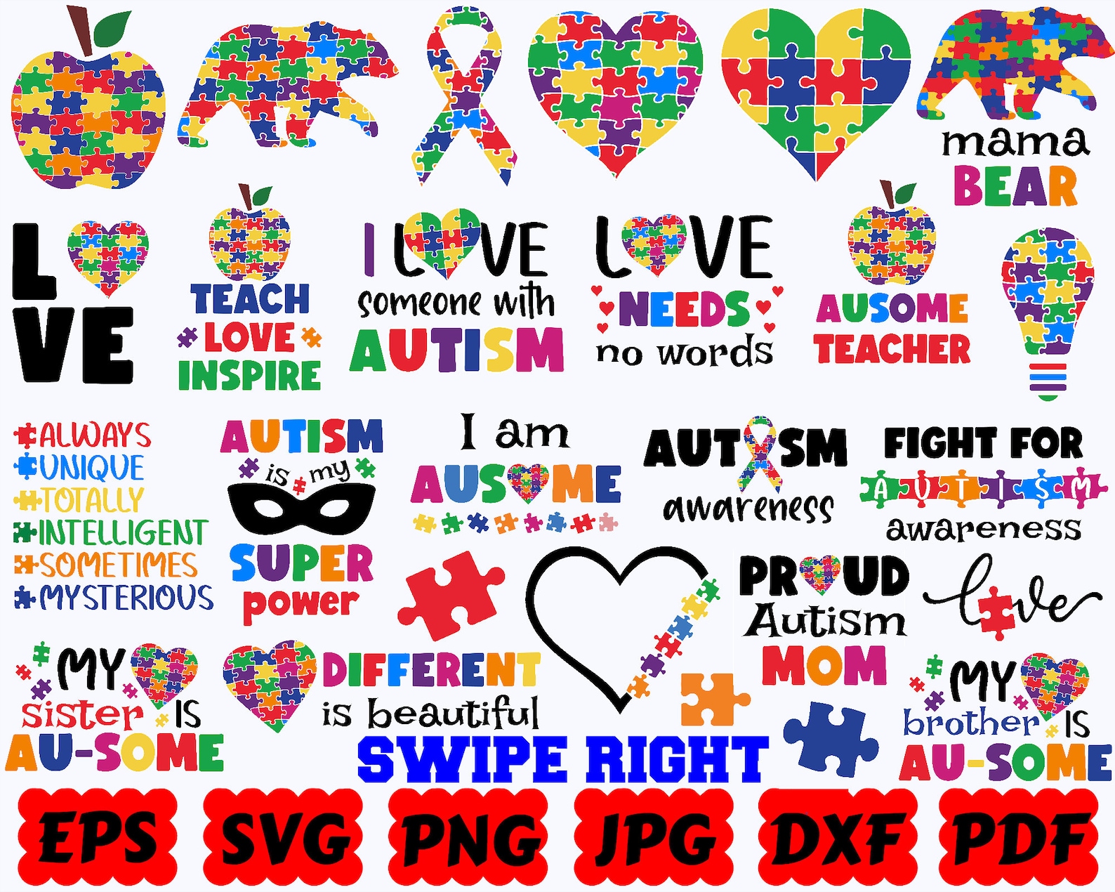 42 Autism SVG Autism Cut File Autism Puzzle SVG Autism - Etsy