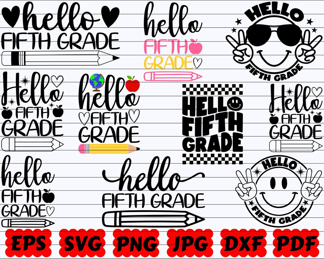 Hello Fifth Grade SVG | Fifth Grade SVG | Back to School SVG | School ...