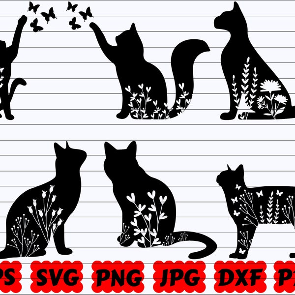 Floral Cat Svg - Etsy