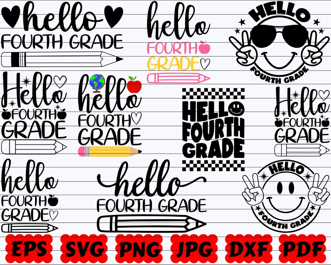 Hello Fourth Grade SVG | Fourth Grade SVG | Back to School SVG | School ...