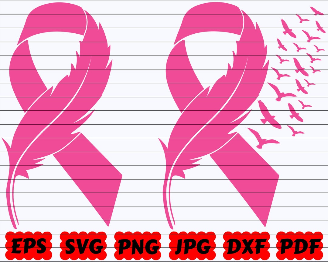 Feather Pink Ribbon SVG | Feather SVG | Pink Ribbon SVG | Awareness ...