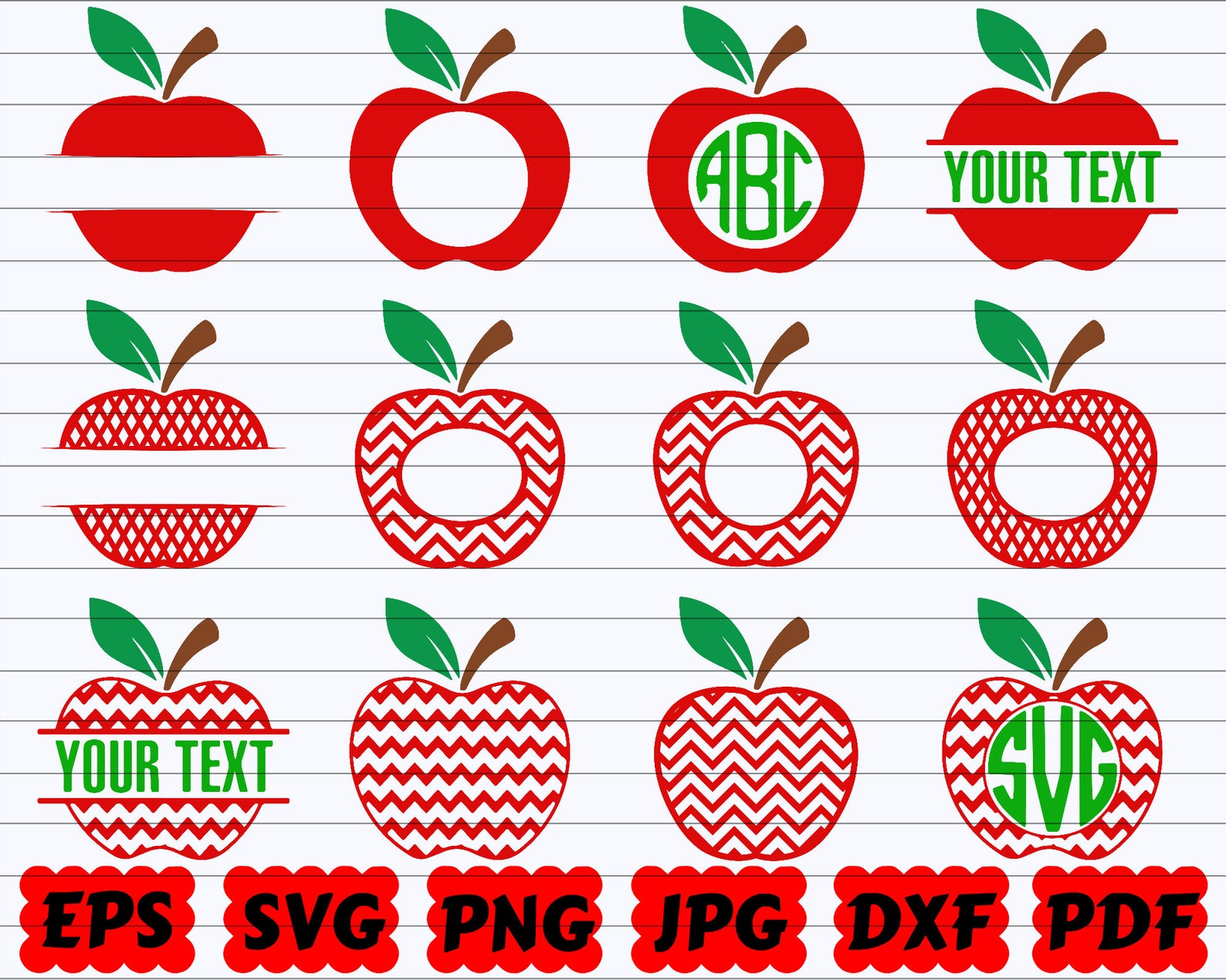 Apple Monogram Apple SVG Apple SVG Bundle Apple Clipart | Etsy