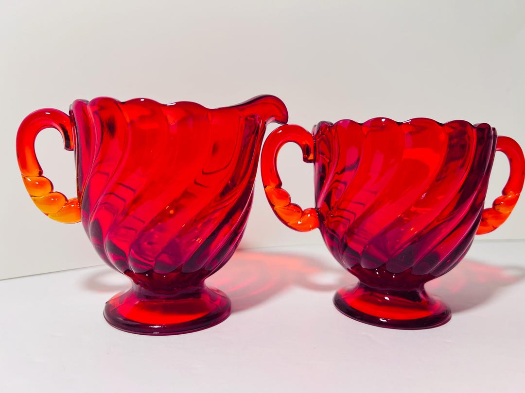 Vintage Fostoria Ruby Red Cream and Sugar Set Colony Pattern - Etsy