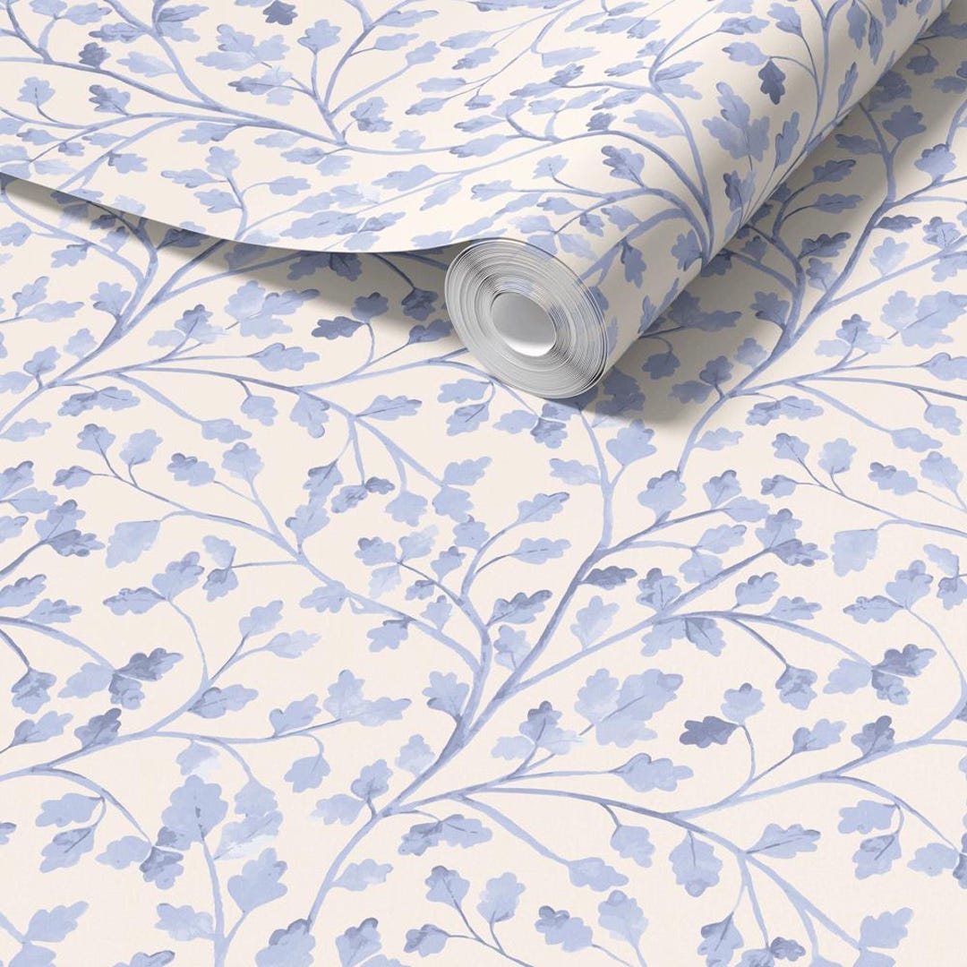 SAMPLE Blue Trailing Leaves Wallpaper – William Morris Style ...